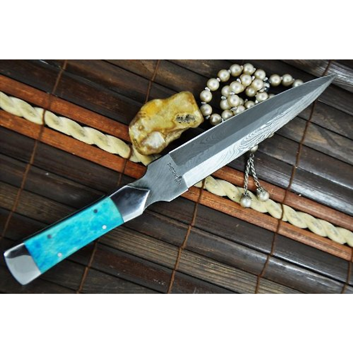 Perkin Knives - Custom Handmade Damascus Hunting Knife - Double Edge Knife