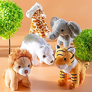 PREXTEX Safari Friends Stuffed Animal Gift Set - 5 Small Plush Stuffed Animals (Giraffe, Tiger, Lion, Polar Bear, Elephant) Zoo Animals - Machine Washable Stuffed Animals for Boys & Girls Ages 3-5+