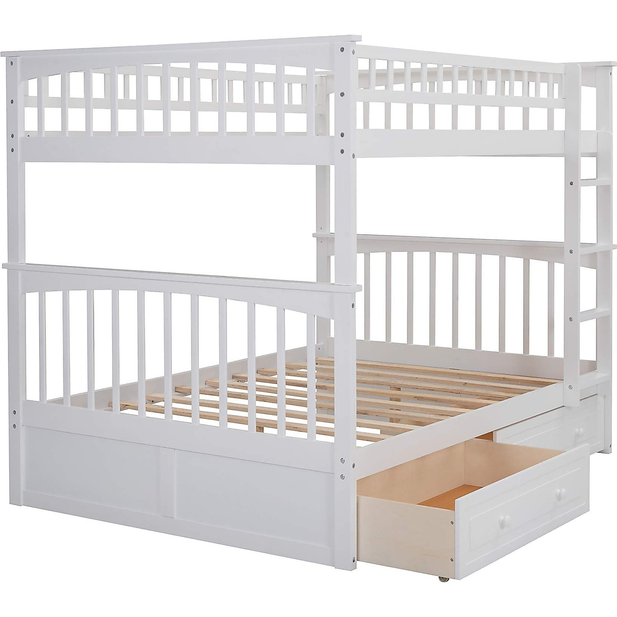 Bunk Beds Twin Over Twin with Drawers, Solid Wood Bunk Beds with Ladder for Boys Girls Teens Adults, White