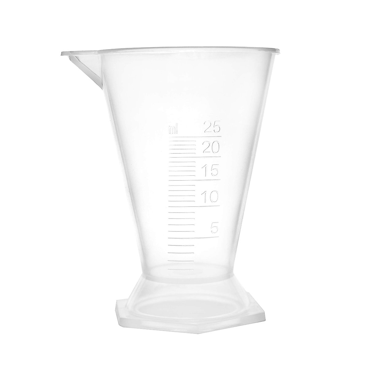 EISCO Conical Measure, 25ml - Polypropylene Plastic, Translucent - Pouring Spout - 1ml Raised Graduations - Hexagonal Base