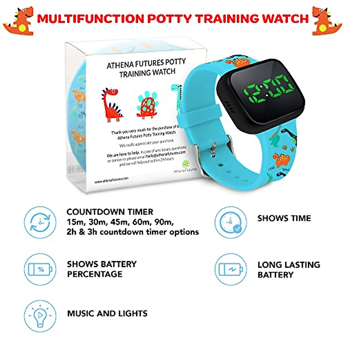 Potty Training Toilet Timer Watch for Boys & Girls, Fun Flashing Lights, Music Tones, Water Resistant for Seat, Rechargeable, Smart Sensor, Alarm, Amazing Kids, Baby & Toddler Potty Train Toilet Timer
