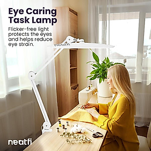 Neatfi XL 2,200 Lumens LED Task Lamp, 24W Super Bright Desk Lamp, 117 Pcs SMD LED, 4 Level Brightness, Dimmable, Task LED Light for Home, Office, Workbench (Non-CCT, White)