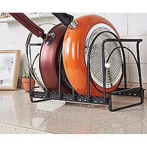 XJJZS Metal Pan Pot Lid Organizer Adjustable Dish Rack Drainer Cutting Board Holder Cookware Stand Holder for Cabinet Storage