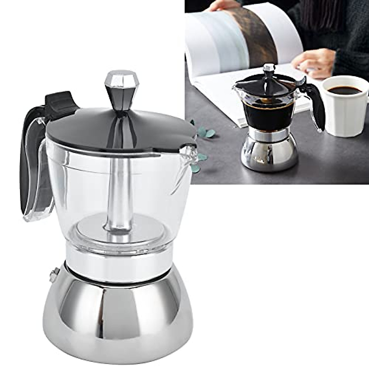 Horoper Stovetop Coffee Maker,Stainless Steel Moka Pot, 4 Cup Stainless Steel Coffee Maker Stovetop Moka Pot Coffee Maker Kitchen Supplies