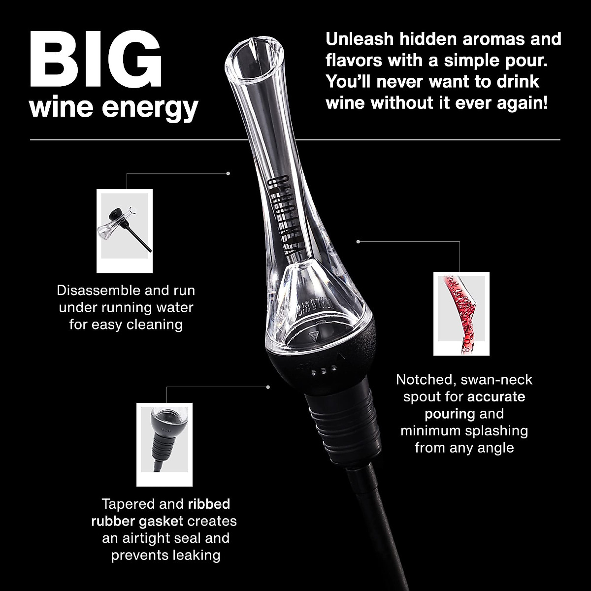 Wine Aerator Pourer (2 Pack, Silver and Black) by Vintorio