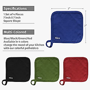 Klex Extra Long Silicone Oven Mitts and Pot Holders, 932°F Degrees Heat Resistance with Quilted Liner Oven Gloves and Hot Pads, 4 Piece Set, 15 inch, Blue