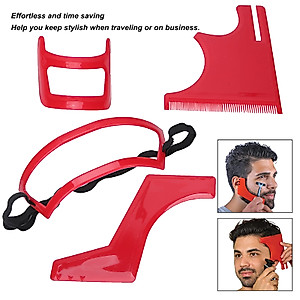 Beard Hairline Shaping Tool, Beard Shaping Tool Kit, Haircut Tool Kit, Comb For Beard Trimming, Beard Styling Cutting Hairline Grooming Red Plastic Beard Template Set (4pcs)