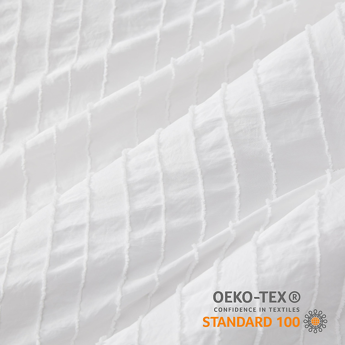 Bedsure Boho Comforter Set Queen - Bright White Tufted Bed Set, 3 Pieces Farmhouse Shabby Chic Embroidery Bedding, Striped Pattern Comforter for All Seasons