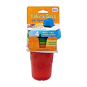 The First Years Take & Toss Spill Proof Sippy Cups - Reusable Toddler Cups - Rainbow - Kids Cups and Snap On Lids for Ages 9 Months and Up - 4 Count