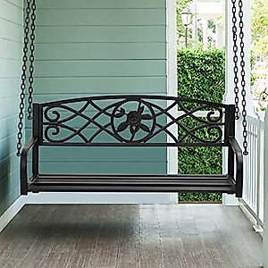 YITAHOME Heavy Duty Metal Hanging Porch Swing Chair Outdoor Swing Steel Patio Bench Lounge Capacity 660lb for Garden, Balcony, Living Room, Black Rose