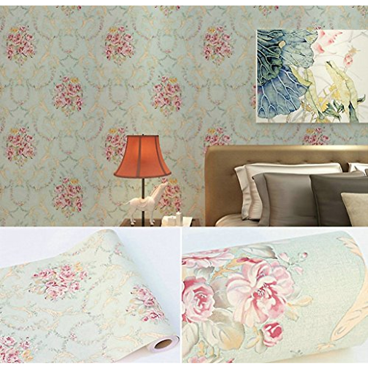 REDODECO Vintage Floral Adhesive Paper Vinyl Shelf Liner Peel Stick Dresser Drawer Sticker Home Deco 17.7inch by 118inch (Multi-Flower3)
