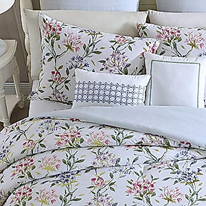 Laura Ashley Home | Meadow Breeze Collection | Comforter Set - 100% Cotton, Reversible Bedding with Matching Shams and Bonus Decorative Pillows, Queen, Purple