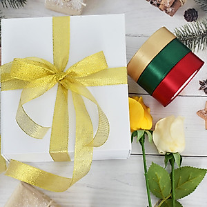 TONIFUL 5 colors Christmas Ribbon, 1 Inch x 125 yds Satin Ribbon Rolls, Red Green Gold Silver-Glitter Gold-Glitter Christmas Colors Set, For Gifts Wrapping Ornaments Hanging Christmas Tree Decorations