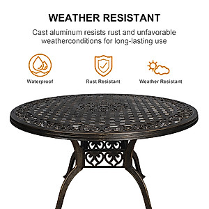 PATIO-IN 48.23" Patio Dining Table, All-Weather Cast Aluminum Table with 2.36" Umbrella Hole, Patio Furniture Table, Outdoor Dining Table for Backyard and Poolside