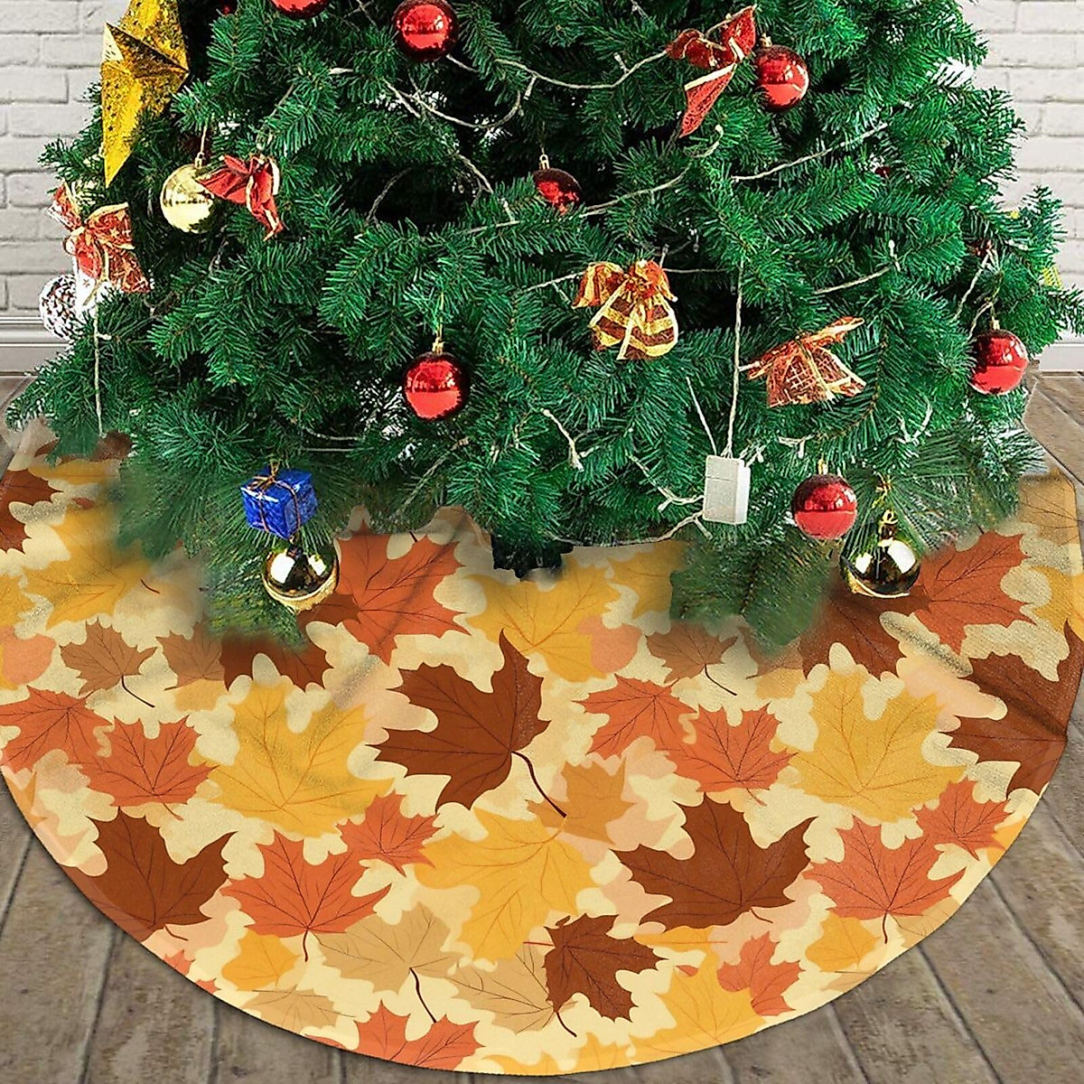 Dewoofly Fall Maple Leaf Nut Tree Skirts Xmas Ornaments, Seasonal Leave Tree Skirt for Christmas Party Holiday All Occasions 30"