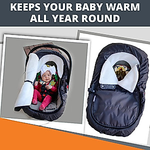 Infant Baby Car Seat Cover - Weatherproof Sneak A Peek Stroller Cover for Cold Winter Weather - Amazingly Comfy Car Seat Cover with A Universal Fit