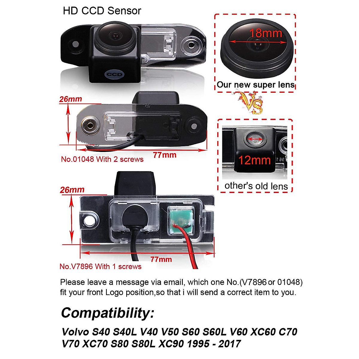 Super HD Vehicle Camera 1280x720 Pixels 1000 TV Lines car Back up Camera Reverse Parking Rear View for Volvo S60 S80 V70 S40 S40L V40 V50 S60L V60 XC60 C70 XC70 S80L XC90