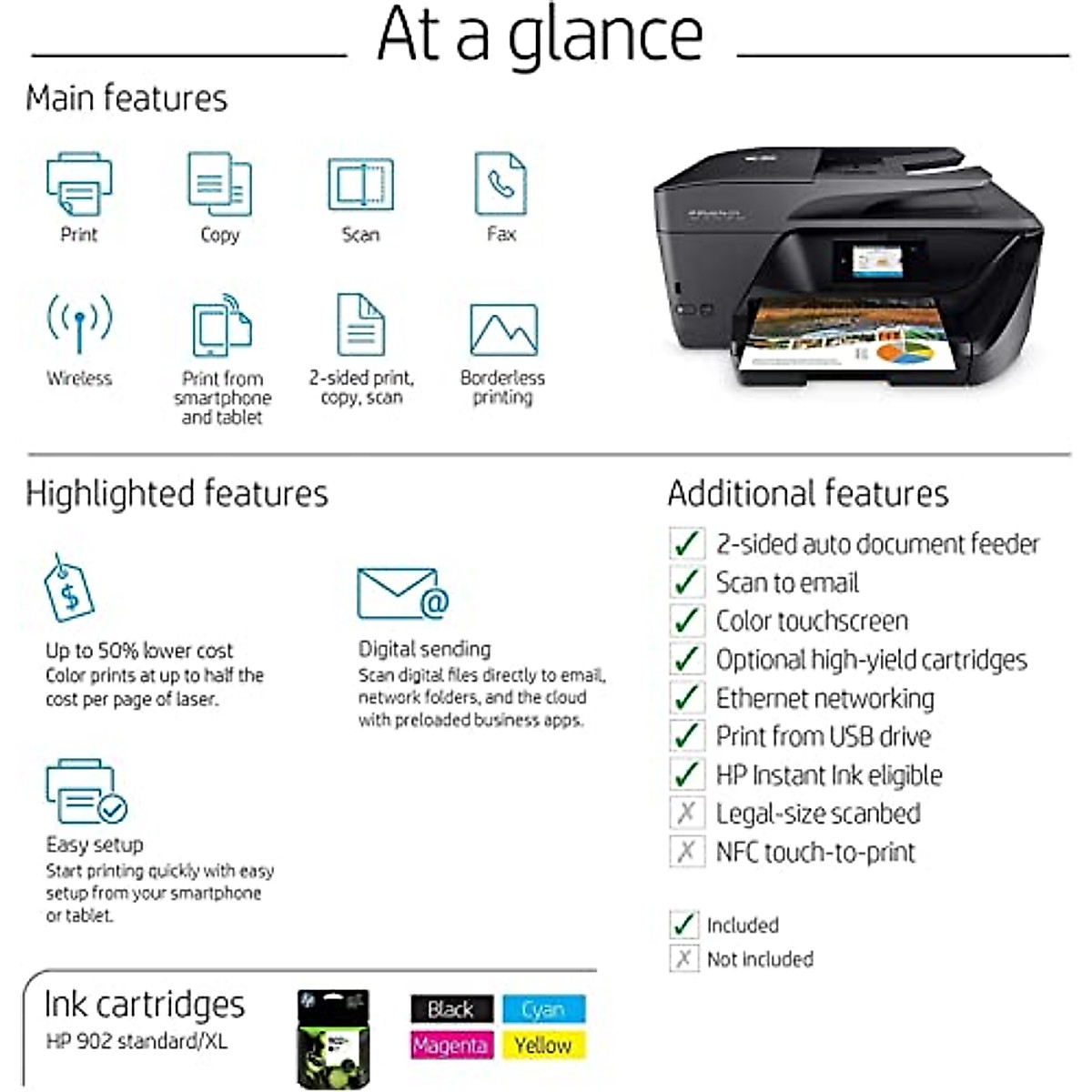 HP OfficeJet Pro 6978 Wireless All-in-One Color Inkjet Printer - Print Scan Copy Fax - 2.65" Touchscreen, 20 ppm, 8.5" x 14", 35-Sheet ADF, Auto Duplex Printing