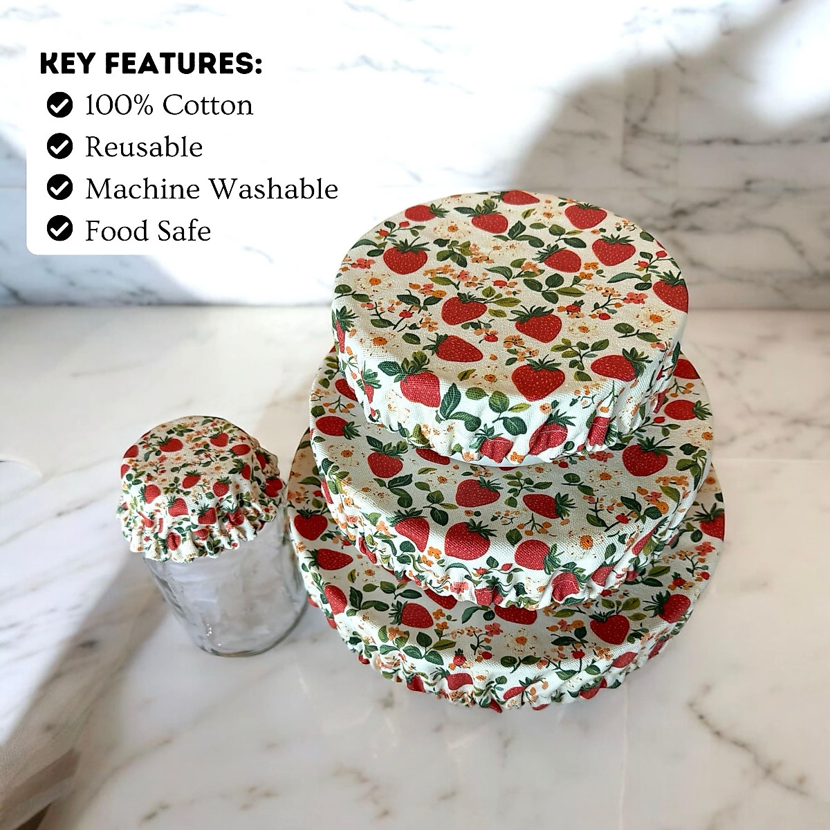 (4-Pack) Sourdough Reuseable Jar & Bowl Covers | Cute Baking Gift | 100% Cotton (3.7in, 7in, 9.25in, 11in) | Washable | Bread Making and Proofing | Kitchen Food Storage Gifting | Starter Cover Lid Kit