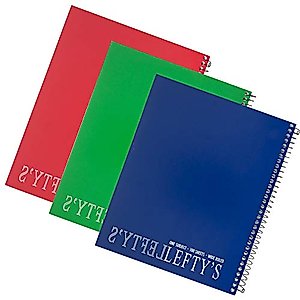 3 Left-Handed Wide Ruled Notebooks With Mirrored Lefty, Assorted Colors