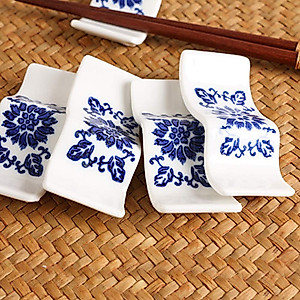 Woonsoon Ceramic Chopsticks Rest Rack Set of 8,Chinese Style Dinner Spoon Stand Knife Fork Holder Chopsticks Stand