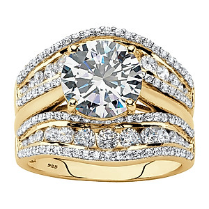 PalmBeach 18k Yellow Gold or Platinum Plated Sterling Silver Round Cubic Zirconia 2 Piece Jacket Bridal Ring Set Size 9