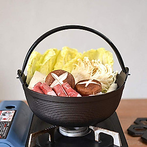 MYYINGBIN Traditional Sukiyaki Pot, Enamel Coated Cast Iron Pot Casserole with Wooden Cover for Camping Cooking, 29cm, A, 29cm(11inch)