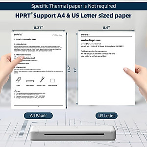 HPRT Wireless Bluetooth Small Printer MT800, Compatible with Andriod& iOS, Laptop, Computers PC,Support 8.5" X 11" US Letter & A4 Size Paper