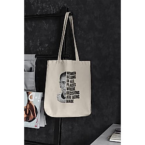 Ruth Bader Ginsburg Women Belong Quote Feminist Natural 15x15 inches Large Canvas Tote Bag Women
