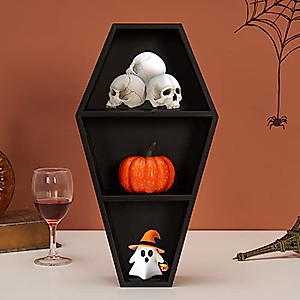 Ytlandy Coffin Bookshelf Halloween Gothic Room Decor Floating Shelves Witchy Crystal Shelf Black Floating Wooden Shelf for Wall or Table Top Coffin Tray Halloween Creepy Goth Home Decor