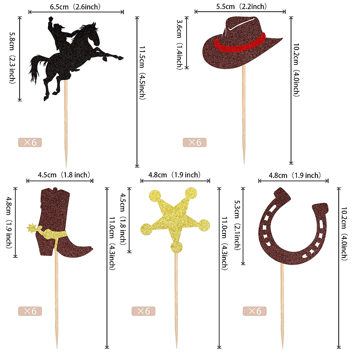 30 PCS Cowboy Cupcake Toppers Glitter HorseShoe Cowboy Hats Boots Cupcake Picks Western Theme Baby Shower Birthday Party Cake Decorations Supplies