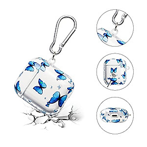 MOLOVA Case for Airpods 1&2 Case, Airpods Hard Protective Cover Shock Proof Compatiable with Wireless Charging Case Keychain for Kids Teens Boys Girls (Many Blue Butterfly)