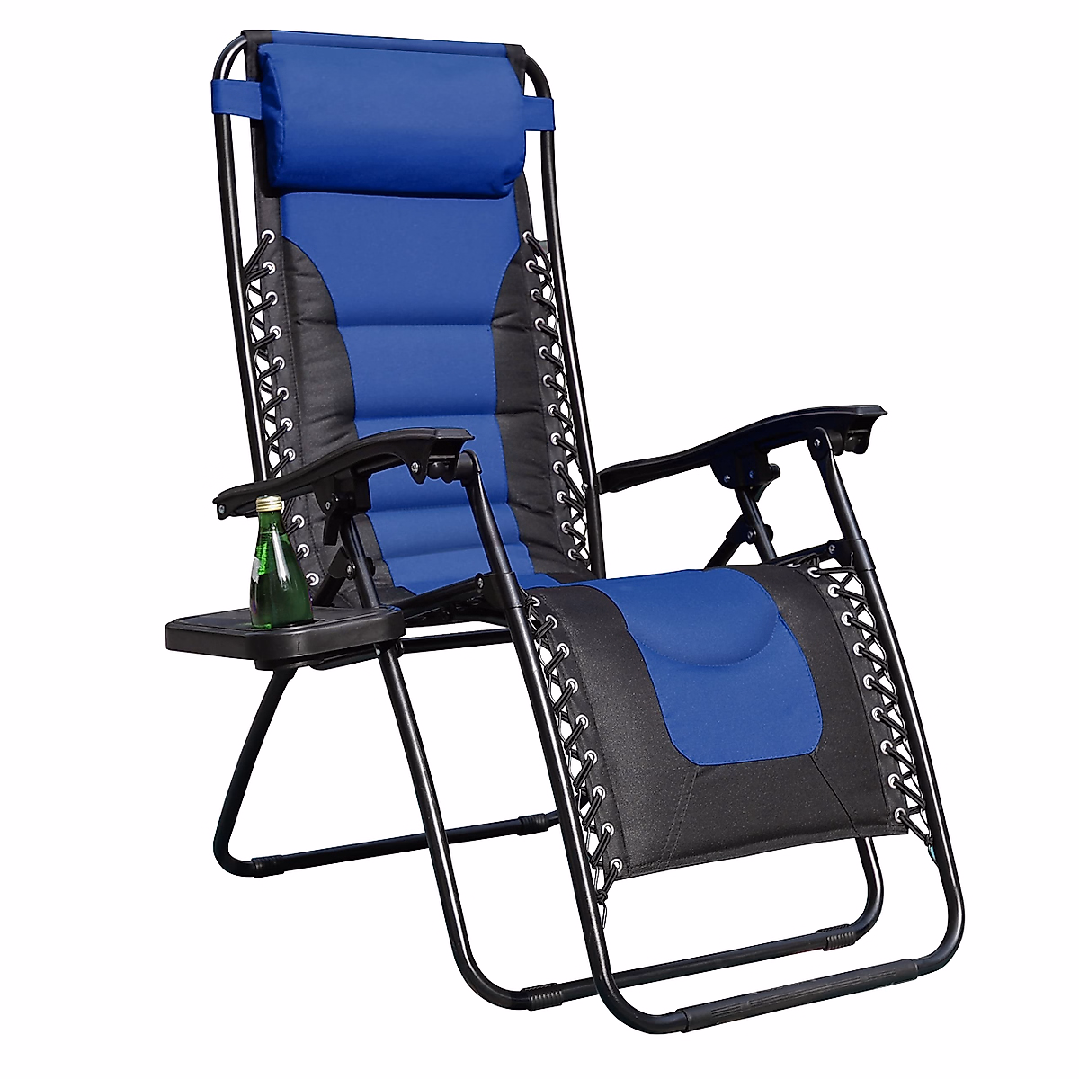 PHI VILLA Zero Gravity Chair Padded Recliner Adjustable Lounge Chair with Free Cup Holder (Blue)