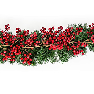 Artiflr Red Berry Garland, 6FT Flexible Artificial Red and Burgundy Berry Christmas Garland for Indoor Outdoor Home Fireplace Decoration for Winter Holiday New Year Decor