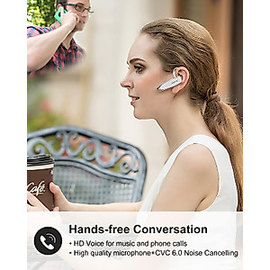 New bee [2 Pack] Bluetooth Earpiece V5.0 Wireless Handsfree Headset 24 Hrs Driving Headset 60 Days Standby Time with Bluetooth Headset for iPhone Android Laptop Truck Driver(White)
