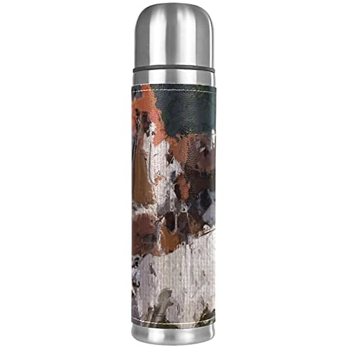 Stainless Steel Leather Vacuum Insulated Mug Castle Thermos Water Bottle for Hot and Cold Drinks Kids Adults 16 Oz