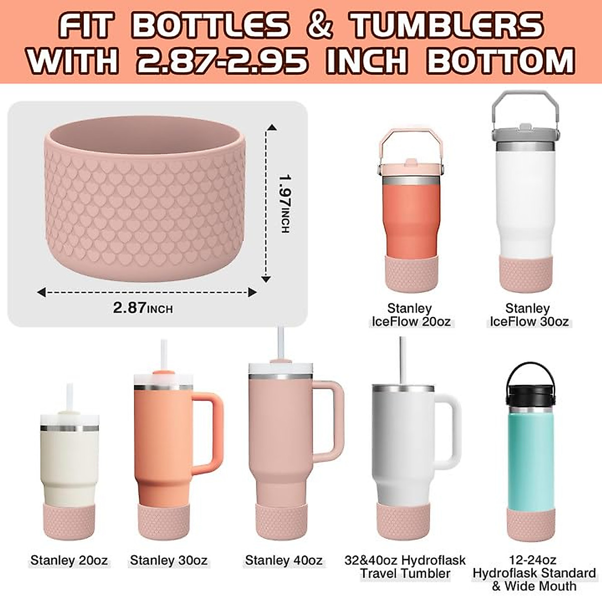 WUQID Heart Shaped Texture Silicone Boot Compatible with Stanle Quencher H2.0 IceFlow Flip 20oz 30oz 40oz,Hydroo Flask 12-24oz (Pink Dusk, ‎Fits Hydro 12-24oz / Stanle 20-40oz Tumbler)