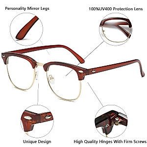 aisswzber Fashion Vintage Classic Semi-Rimless Half Frame Clear Lens Glasses