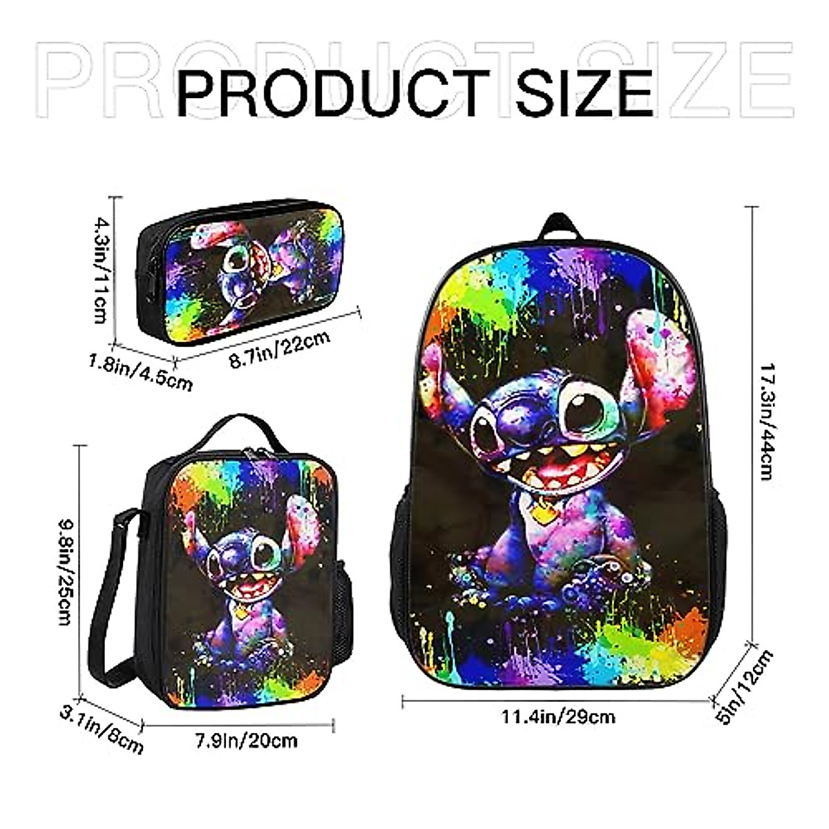 DESHOES 3PCS Anime Backpack 17 Inch School Backpacks With Lunch Box Pencil Case Set Casual Daypack Travel Stuff Insulated Tote Bag Bookbag For Kids Girls Boys Adults Women Men Gifts