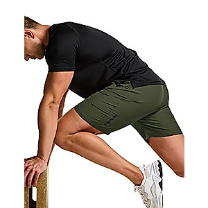 CQR Men's 7 Inches Sports Training Shorts, Lightweight Quick Dry Athletic Shorts, Running Workout Hiking Shorts with Pockets, Tahoe Shorts Olive, X-Large