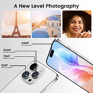 SANSHREUNI A14 Pro Max Unlocked Smartphone, 6+256GB Android 13 Unlocked Mobile Phone, 6.82" FHD+ Display 64MP Camera 5G Cell Phones 6000mAh Battery/Dual SIM/GPS/Face ID Smart Phone, White