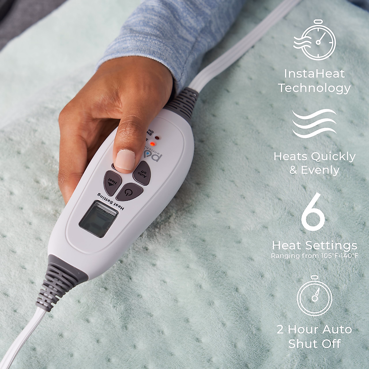 Pure Enrichment WeightedWarmth Extra-Wide Weighted Heating Pad for Cramps, Back, & Shoulder Joint Relief, 3.5 lbs, 6 Heat Settings, Microplush, Machine Washable, 2 Hr Auto Shut-Off, 20”x24” (Jade)