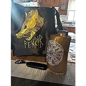 FENRIR Special Edition Viking Drinking Horn Mug with Bottle Opener for Ale Beer Cold Drink Natural Shine Polished 16-oz -2 Pieces Set | Compas Shine Polished