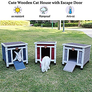 Outdoor Cat House, Feral Cat Shelter Weatherproof with Elevated Floor Cat House Outside Wine Red