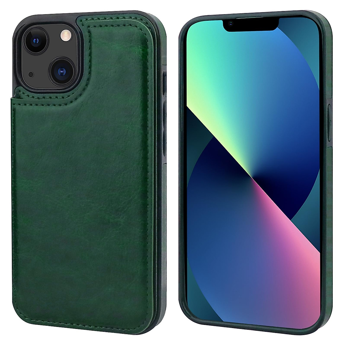 Onetop Compatible with iPhone 13 Mini Wallet Case with Card Holder, PU Leather Kickstand Card Slots Case, Double Magnetic Clasp and Durable Shockproof Cover 5.4 Inch (Green)