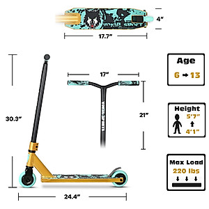 Pro Scooter - Trick Scooters | Entry Level Stunt Scooter for Kids Ages 6-12 Years and Up, Lightweight Complete BMX Freestyle Scooter for Beginners (2022 Black Gold)