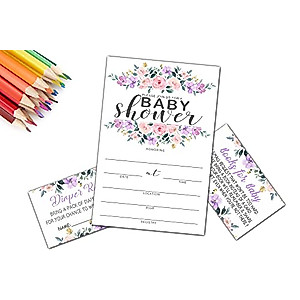 Baby Shower Invitation Kit, Diaper Raffle Games, Books For Baby, Blush Pink Floral Baby Gender Reveal Fill In Invites Cards, Each Design 25 Cards & 25 Envelopes （A Total of 100 set） - BABYSET-001