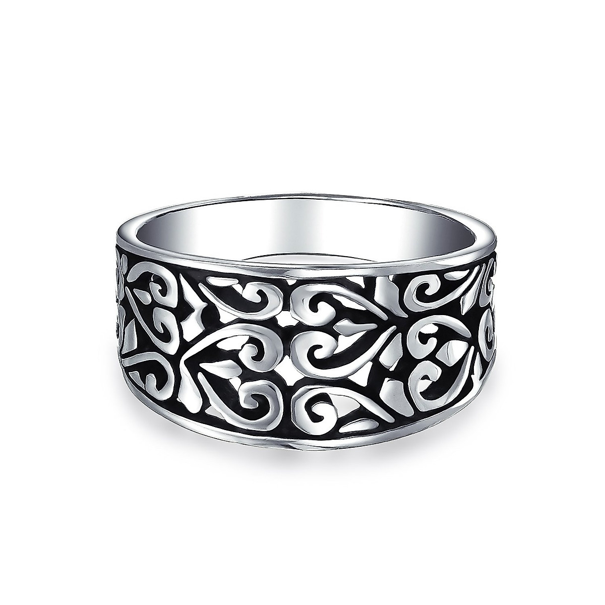 Personalized Boho Fashion Sterling Silver Open Swirl Hearts Filigree Band Ring For Teen For Women 4MM Custom Engraved