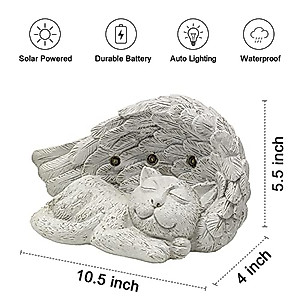 JOHOO Solar Cat Pet Memorial Statue, Cat Memorial Stone Hand-Painted Resin Pet Loss Sympathy Remembrance Gifts with Solar Light Outdoor