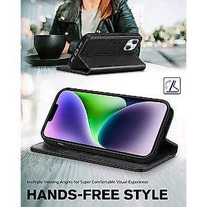 TUCCH Case Wallet for iPhone 14 6.1", [3 Card Holder] Slots Folio PU Leather Cover, [RFID Blocking] Stand Flip Case with [TPU Shockproof Interior Case] Compatible with iPhone 14 2022, Classic Black